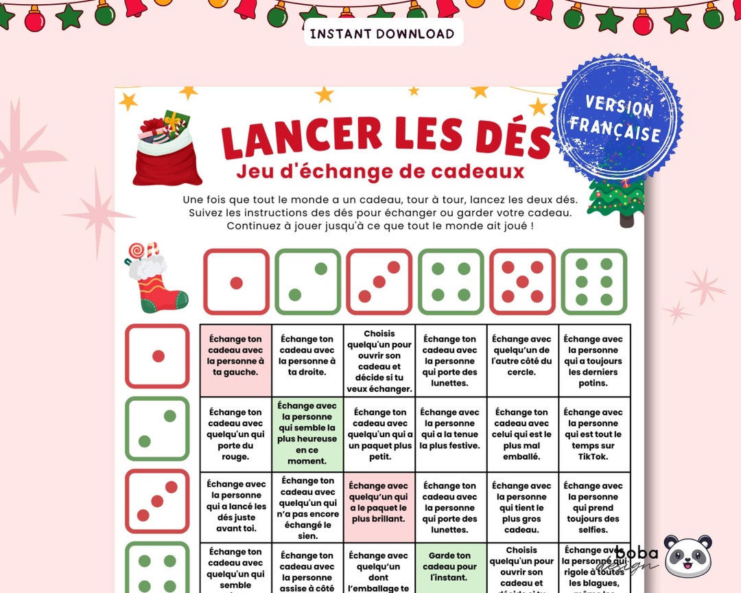 French Version of Roll the Dice Game Funny Roll the Dice Gift Exchange ...