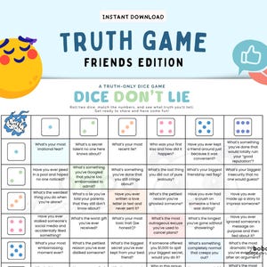 Printable Fun Truths Dice Game Friends Game Night Party Game Table Hen ...