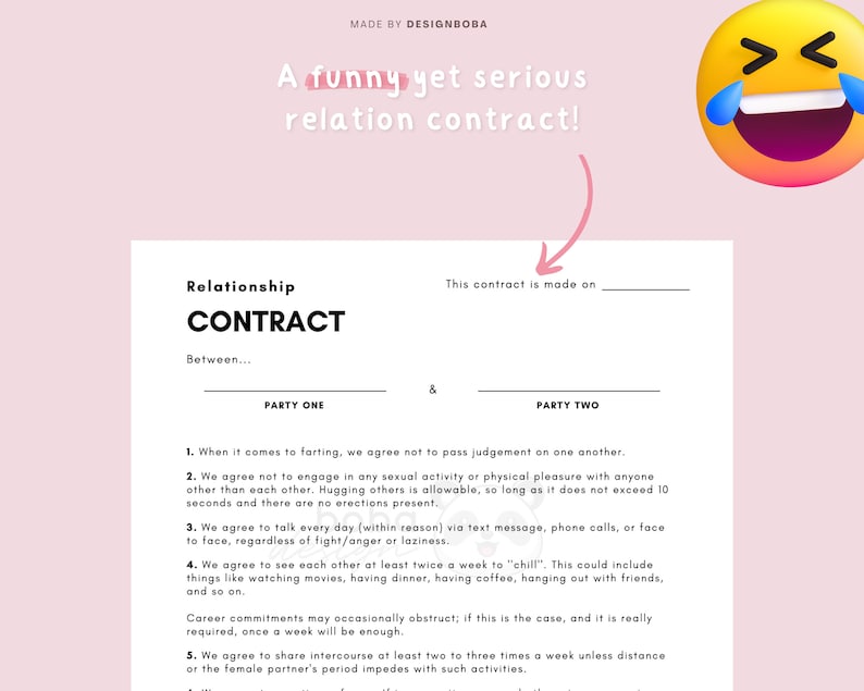 Relationship Contract - Funny Printable Planner, Funny Relation ...