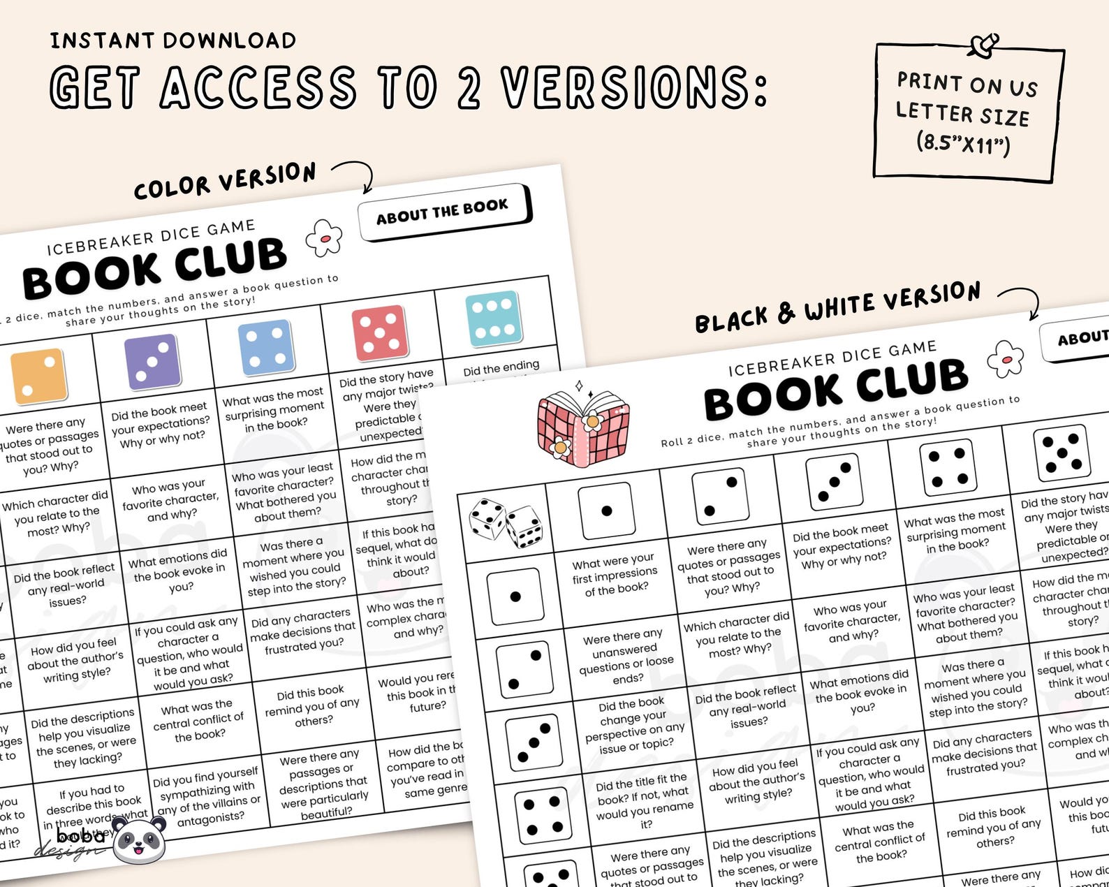 Printable Book Club Game Book Review Game Book Club Dice Game Book Club ...