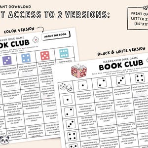 Printable Book Club Game Book Review Game Book Club Dice Game Book Club ...