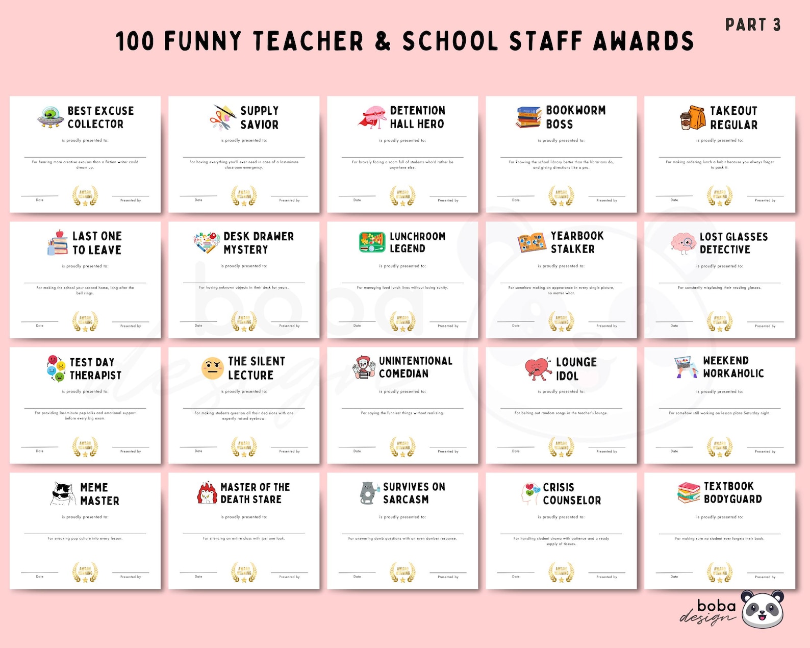 Printable Funny Teacher Awards Teacher and School Staff Appreciation ...