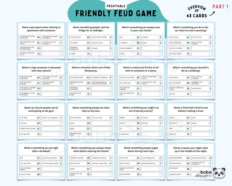 Printable Friendly Feud Game Printable Group Party Game Office Game ...