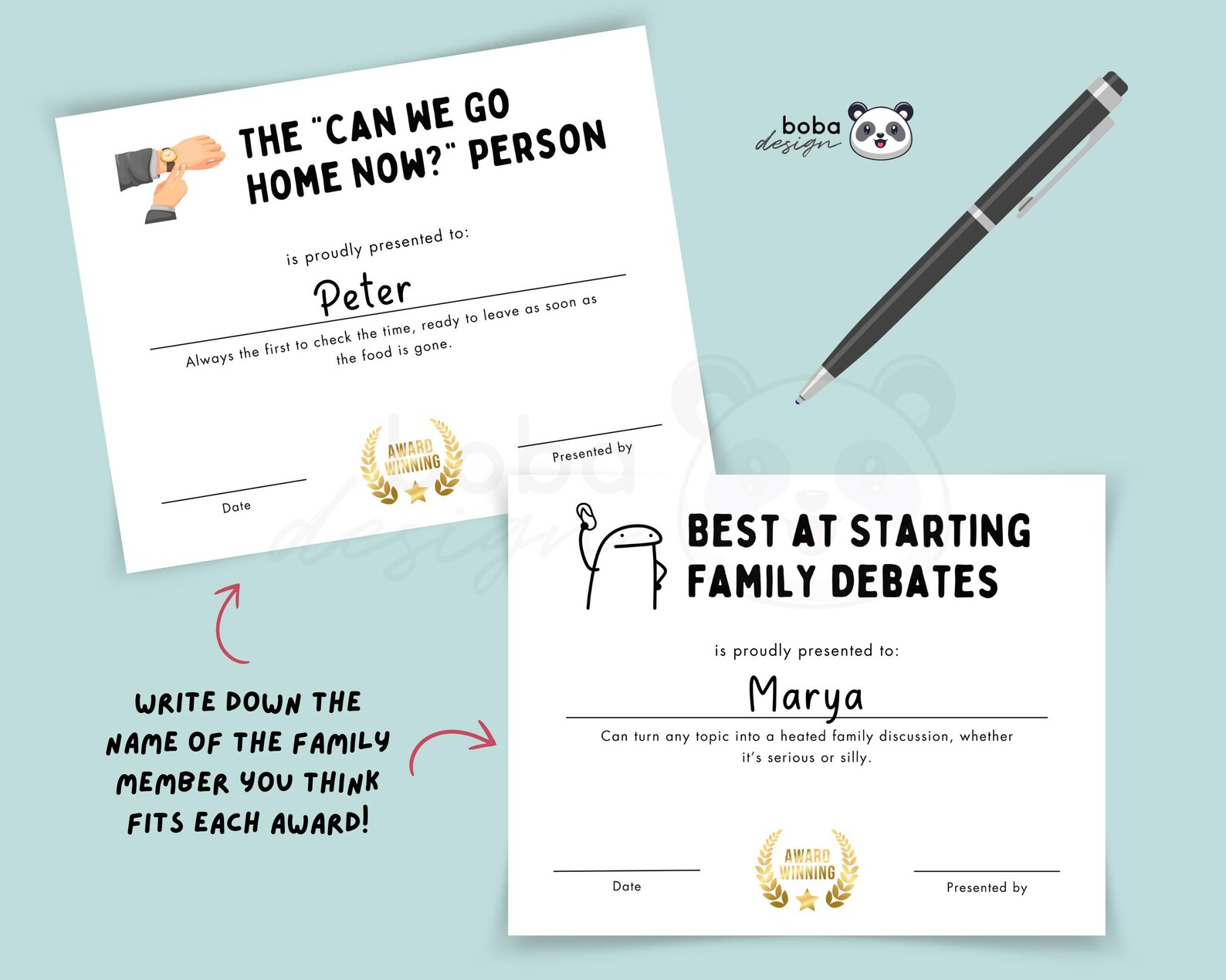 Printable Funny Family Awards Appreciation Fun Gifts for Family Members ...