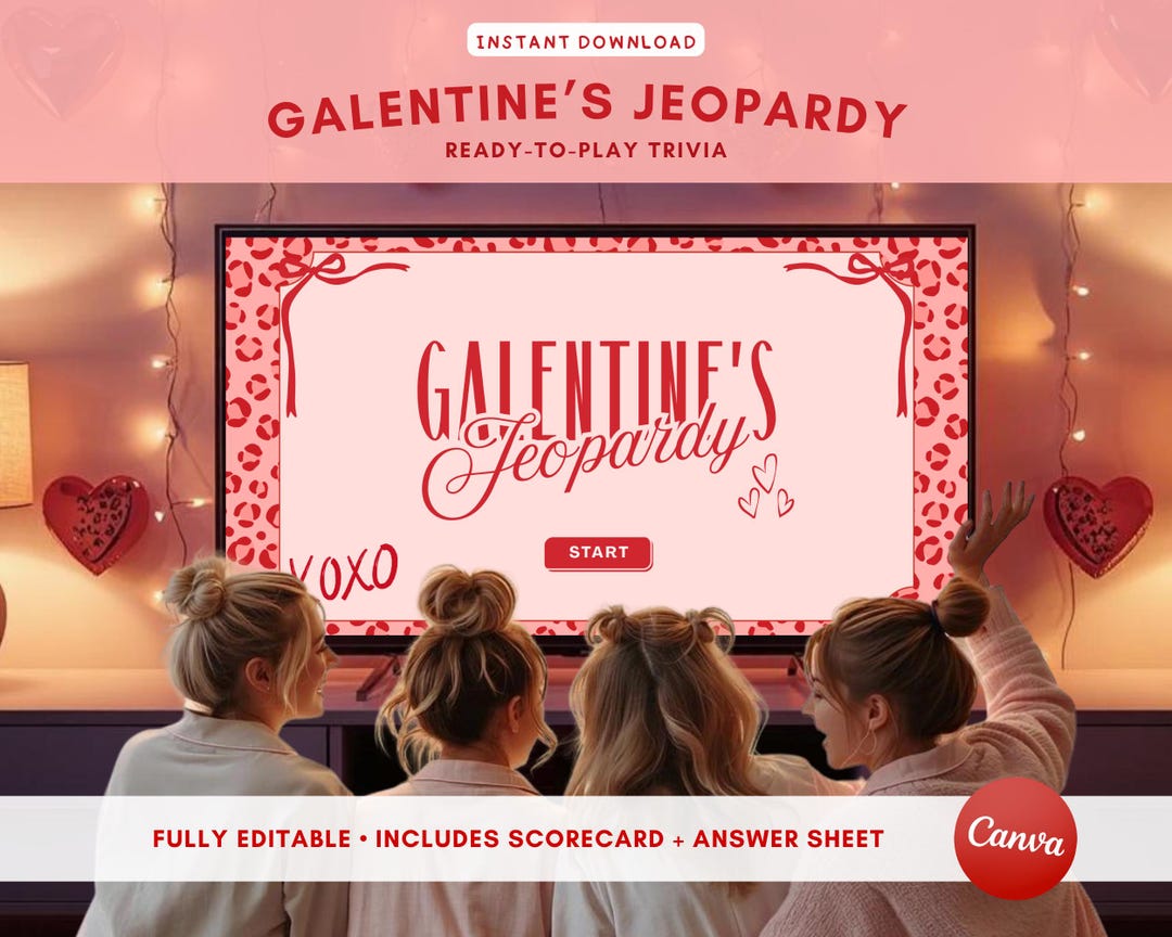 Leopard Galentines Day Jeopardy Game, Valentines Day Jeopardy Galentine ...