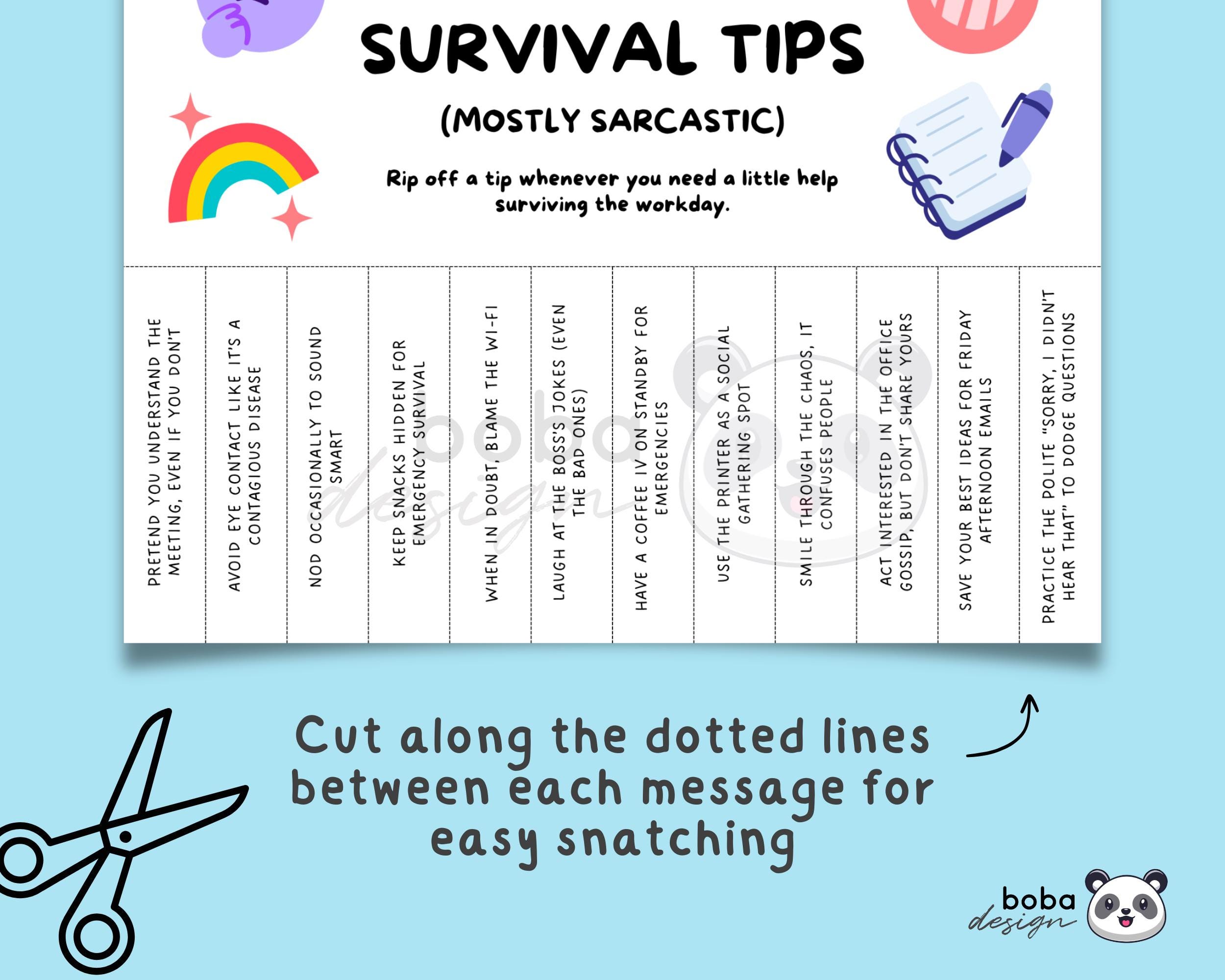 Printable Office Survival Tips Tear off Funny Office Wall Decor Funny ...