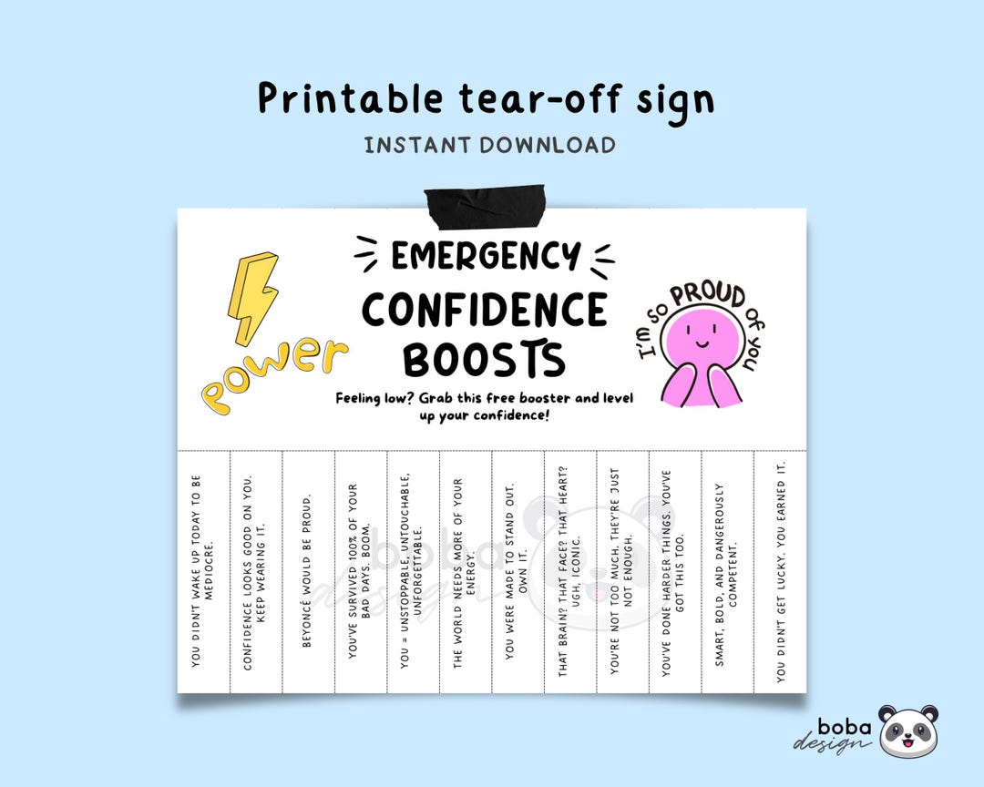 Printable Emergency Confidence Boosts Positivity Funny Office Sign ...