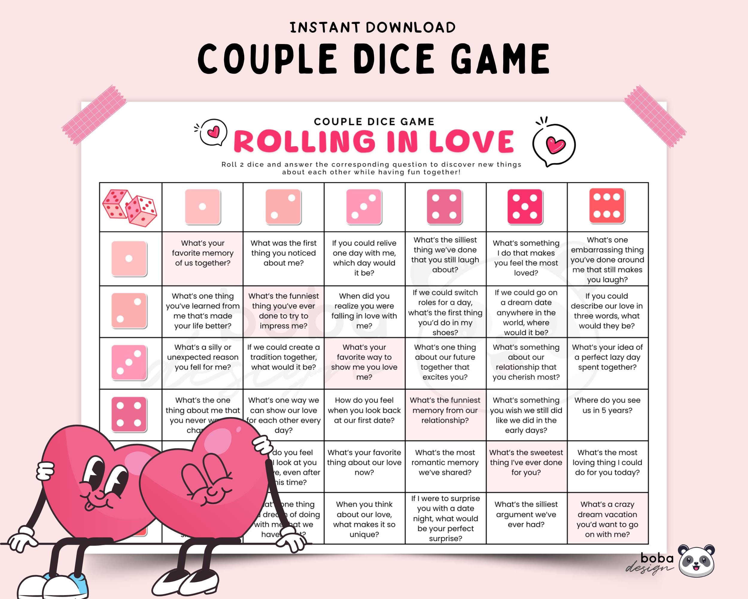 Printable Couples Dice Game Romantic Game for Couple Dicebreaker Date ...