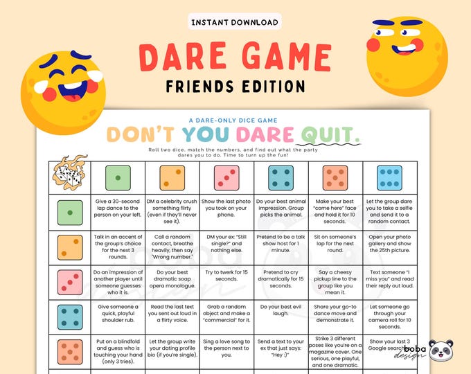Printable Fun Truths Dice Game Friends Game Night Party Game Table Hen ...