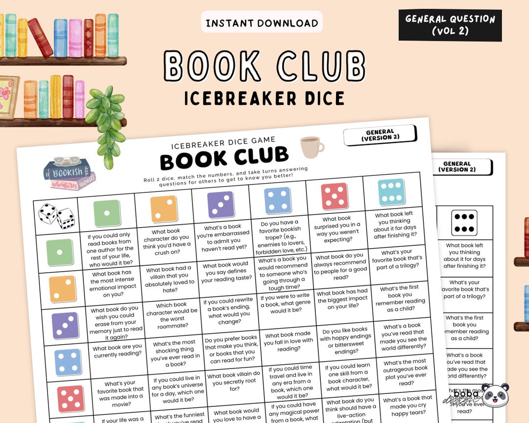 Book Club Printable Icebreaker Game Activity for Book Lovers Book Dice ...