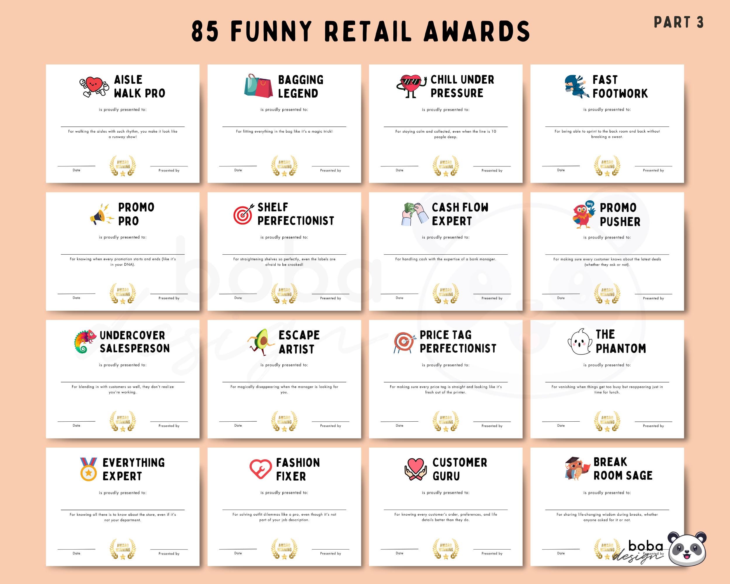 Printable Funny Retail Employee Awards Appreciation Awards Certificates ...