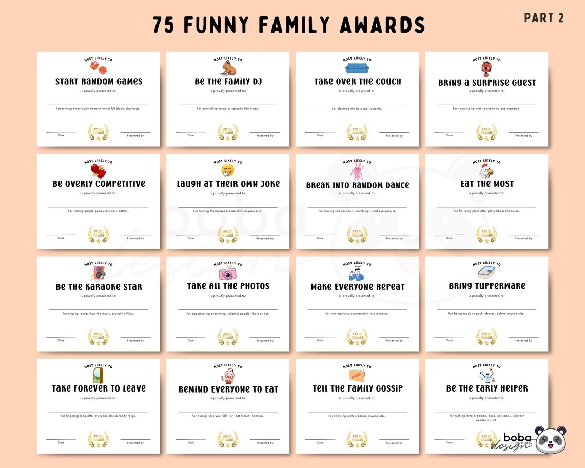 Funny Family Awards: 75 Printable Award Certificates (PDF) - Etsy