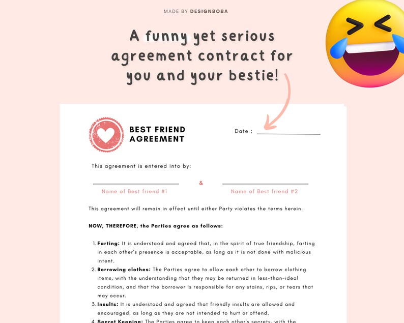 Best Friend Contract Funny Printable Contract Funny Relation Contract