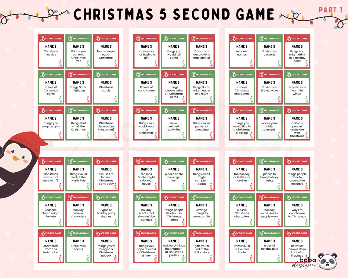 Christmas 5 Second Game Funny Printable Christmas Game Christmas ...