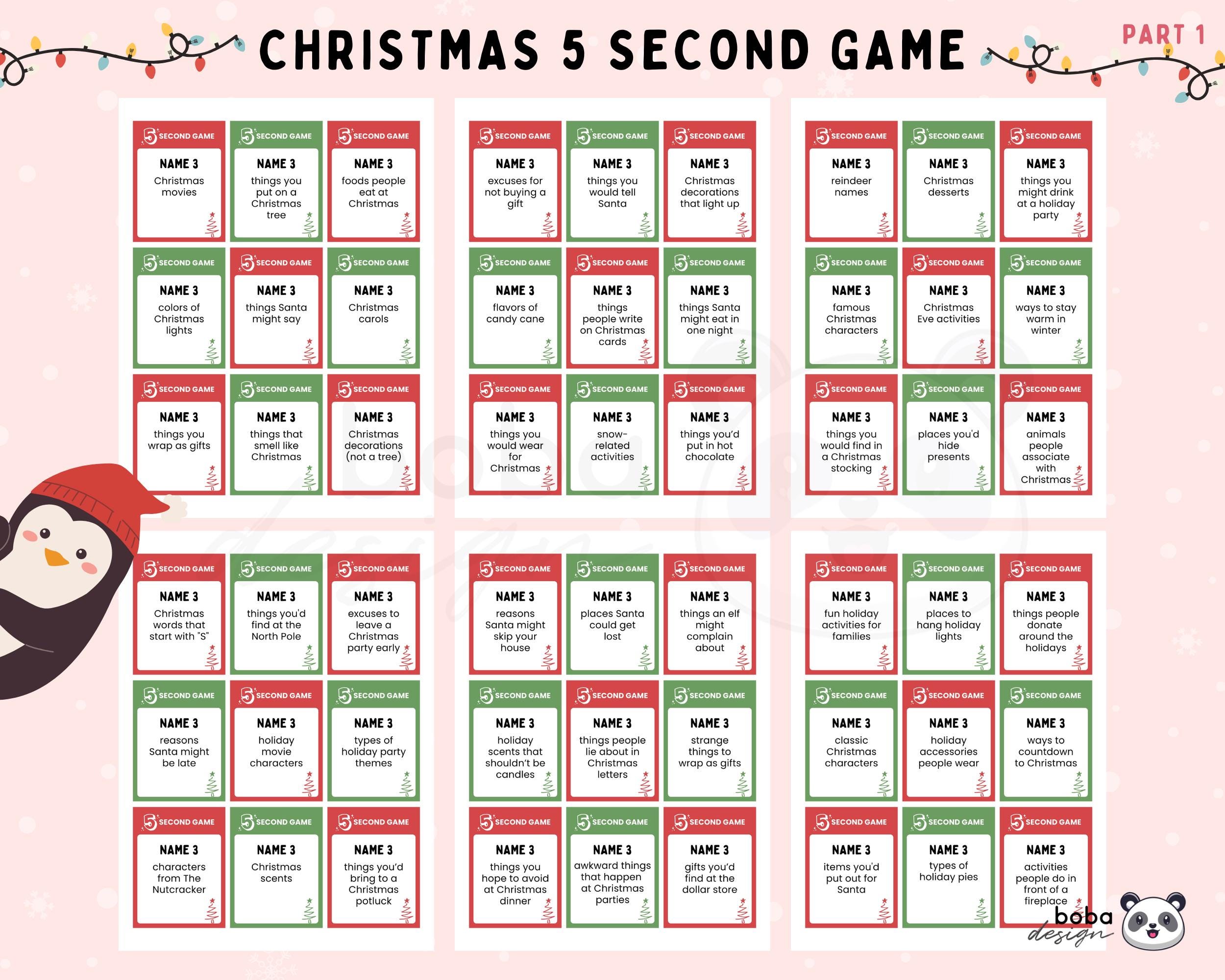 Christmas 5 Second Game Funny Printable Christmas Game Christmas ...