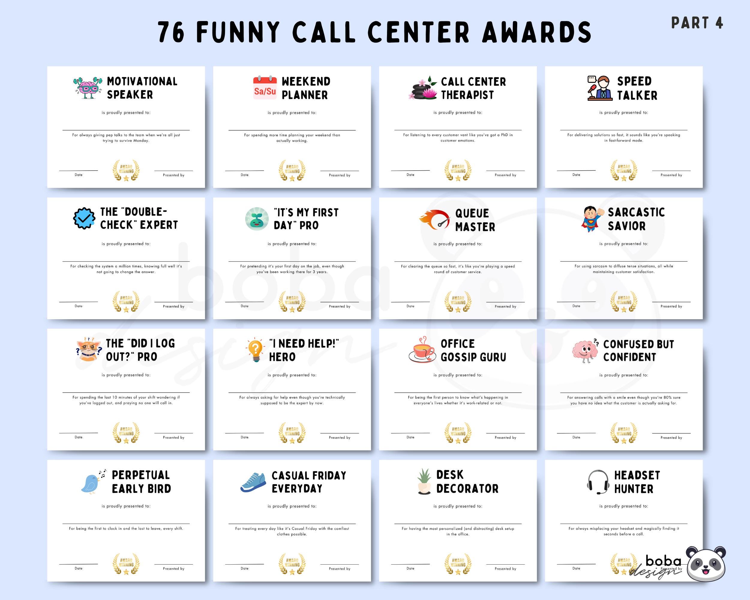 Printable Funny Call Center Employee Awards Appreciation Awards ...