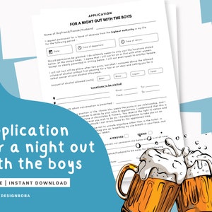 Application for a Night Out With the Boys Printable Funny Printable ...