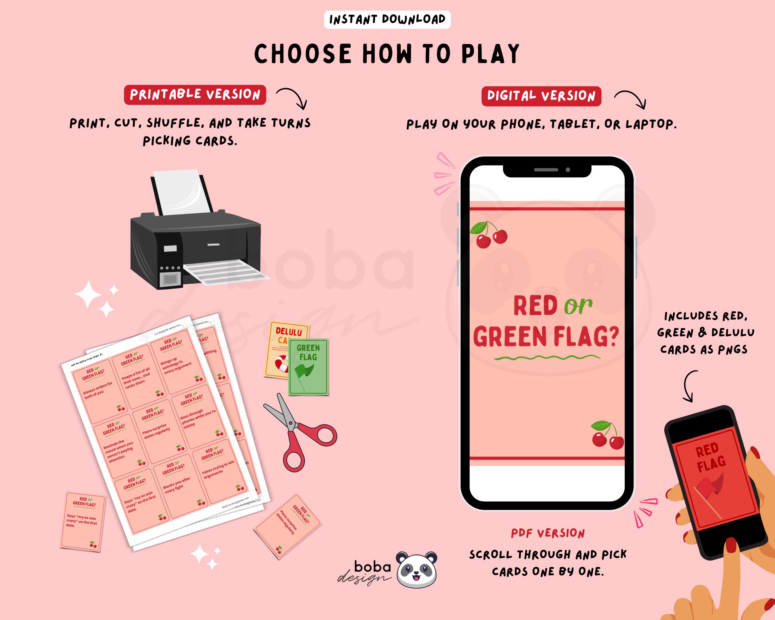 Printable Red Flag Green Flag Game Drinking Game Girls Bachelorette ...