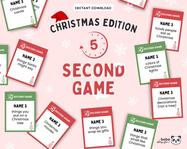 Christmas 5 Second Game Funny Printable Christmas Game Christmas ...