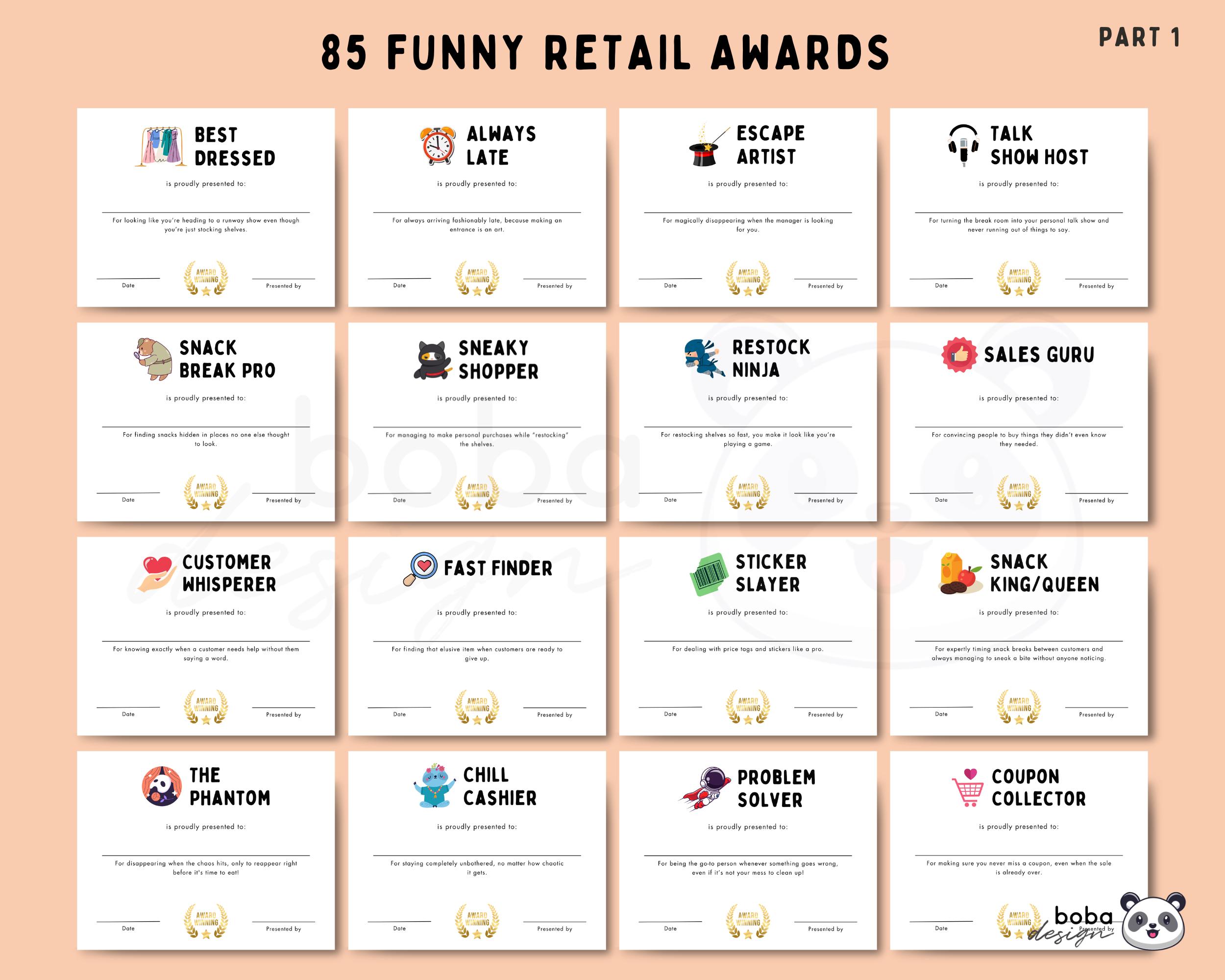 Printable Funny Retail Employee Awards Appreciation Awards Certificates ...
