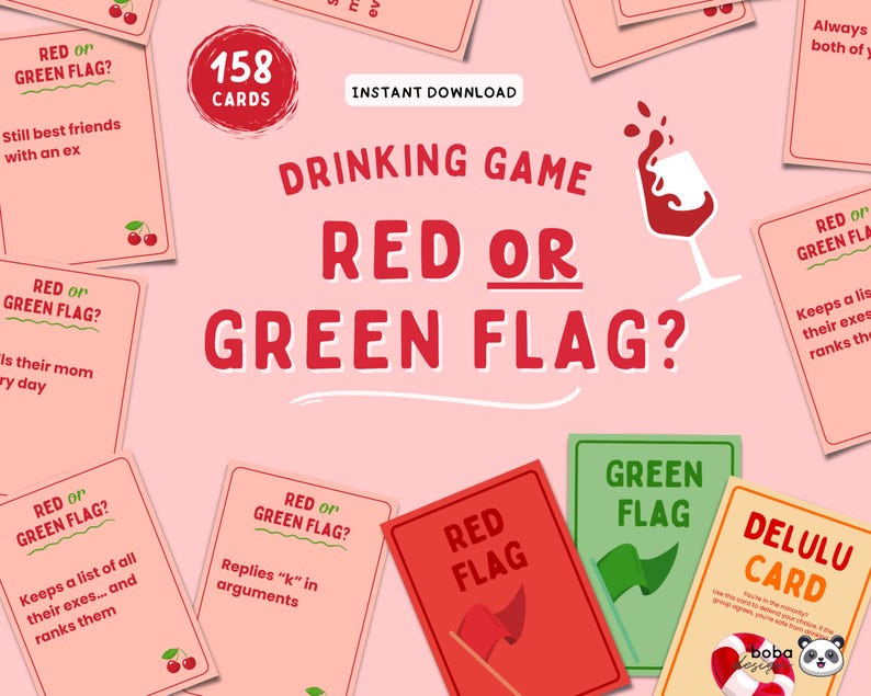 Printable Red Flag Green Flag Game Drinking Game Girls Bachelorette ...