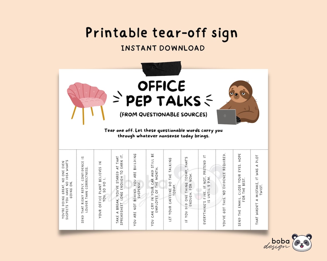 Printable Office Pep Talks V2 Positivity Funny Office Sign Cubicle ...