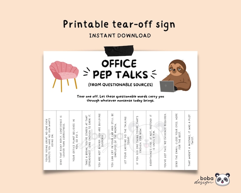 Printable Office Pep Talks V2 Positivity Funny Office Sign Cubicle ...