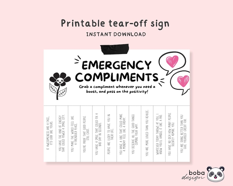 Printable Emergency Compliments Funny Office Cubicle Decor Funny Tear ...