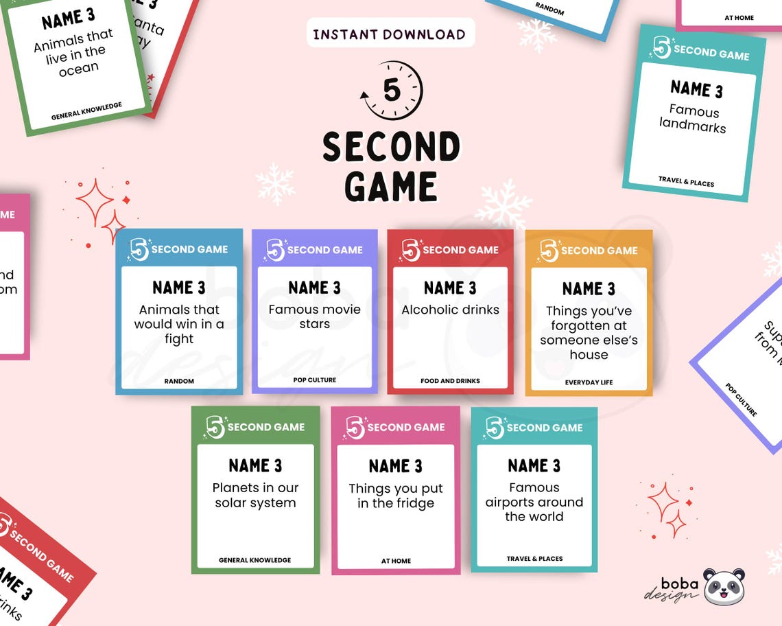 Funny Printable 5 Second Game Printable Christmas Game for Adults ...