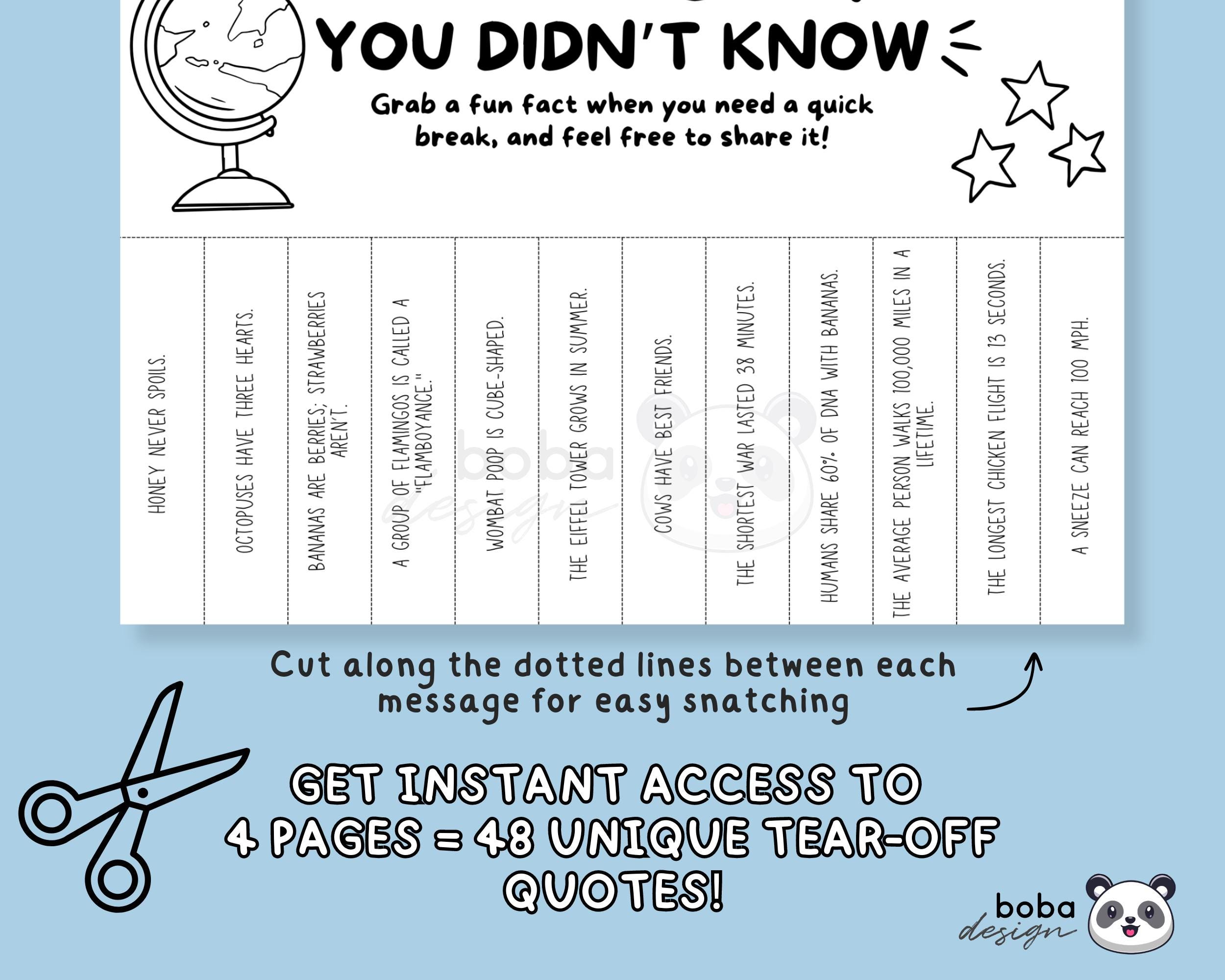 Printable Fun Facts You Didn't Know Tear off Sign Funny Games Funny ...