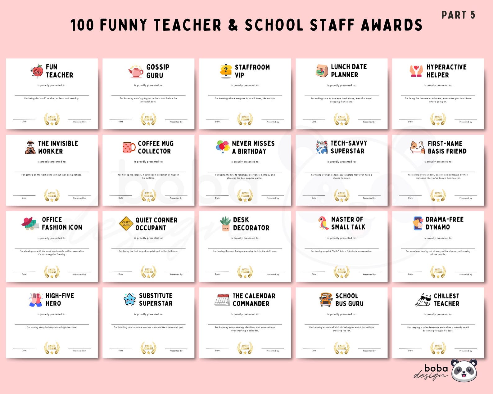Printable Funny Teacher Awards Teacher and School Staff Appreciation ...