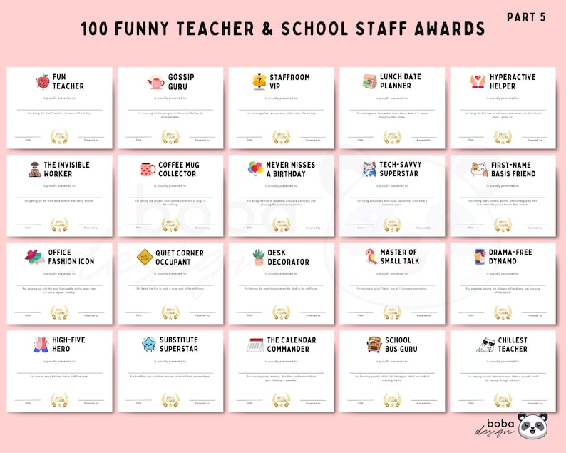 Printable Funny Teacher Awards Teacher and School Staff Appreciation ...