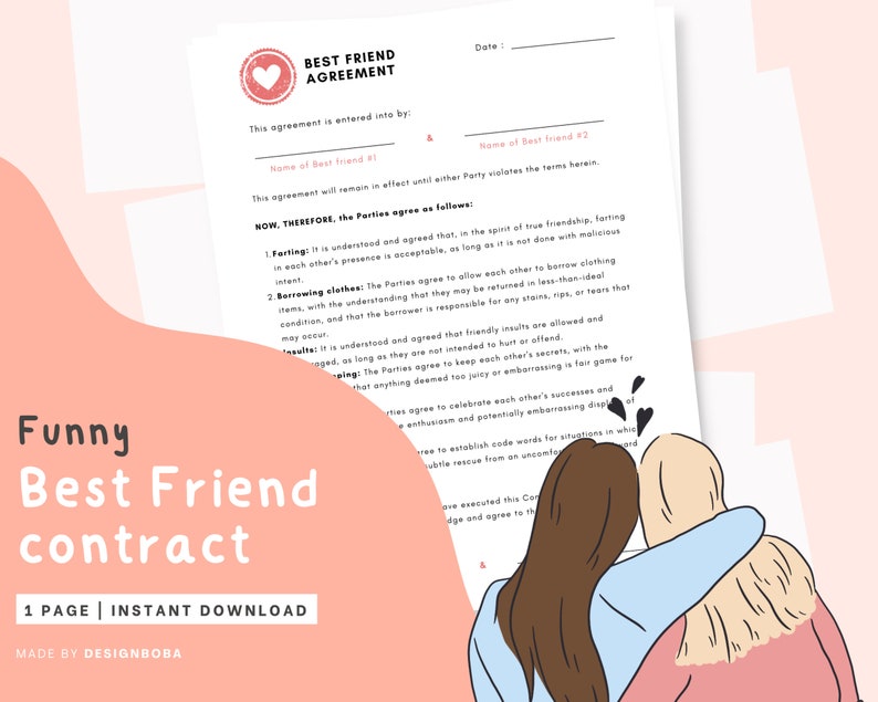 Best Friend Contract - Funny Printable Contract, Funny Relation ...