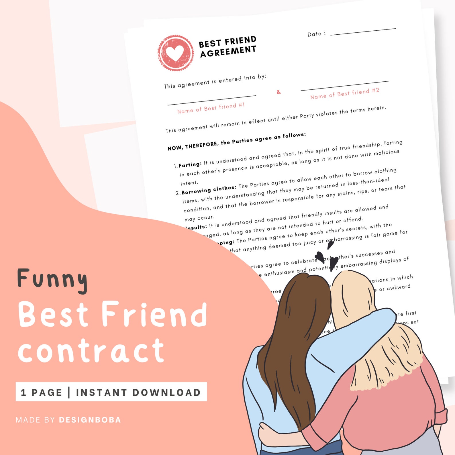 Best Friend Contract - Funny Printable Contract, Funny Relation ...