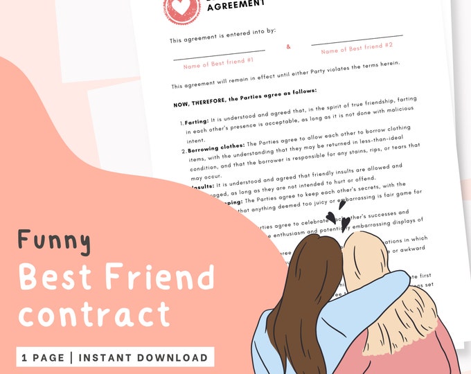 Best Friend Contract - Funny Printable Contract, Funny Relation ...