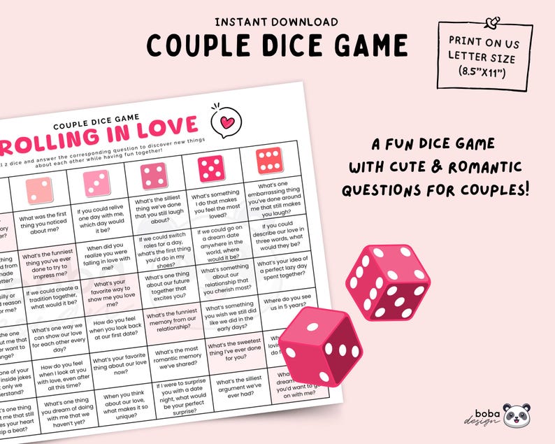 Printable Couples Dice Game Romantic Game for Couple Dicebreaker Date ...