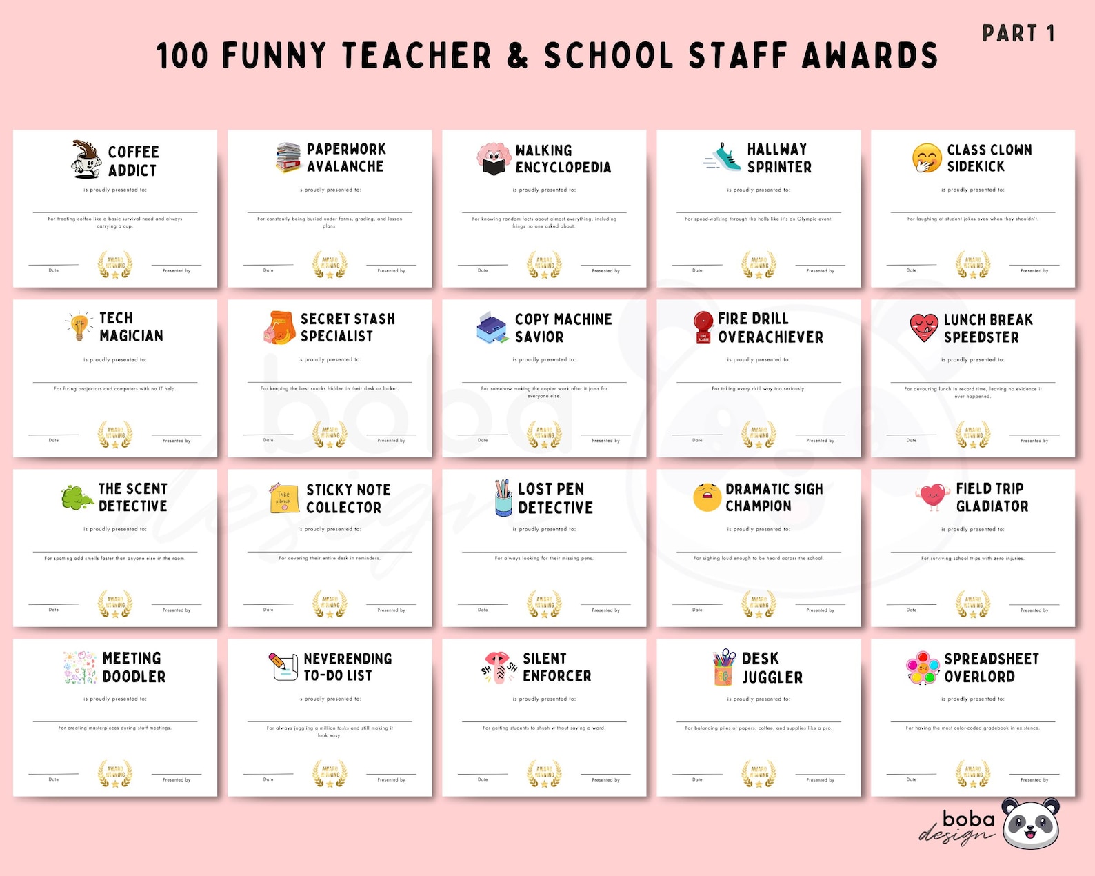 Printable Funny Teacher Awards Teacher and School Staff Appreciation ...