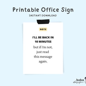Be Back in 10 Minutes Sign - Etsy