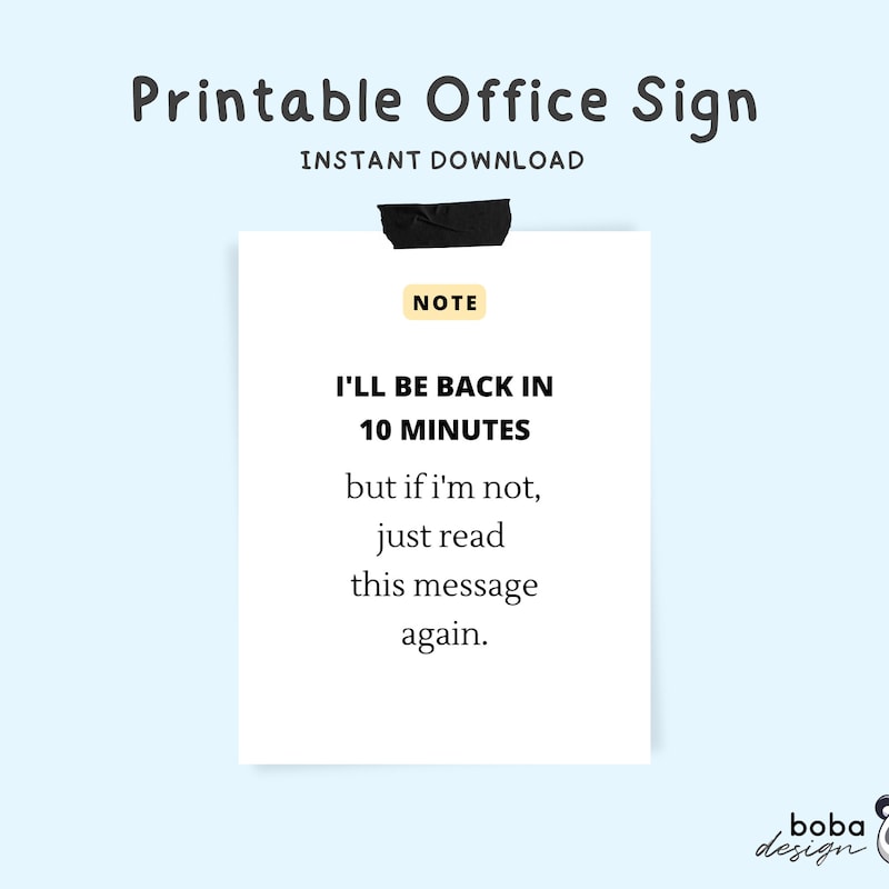 Be Back in 10 Minutes Sign - Etsy
