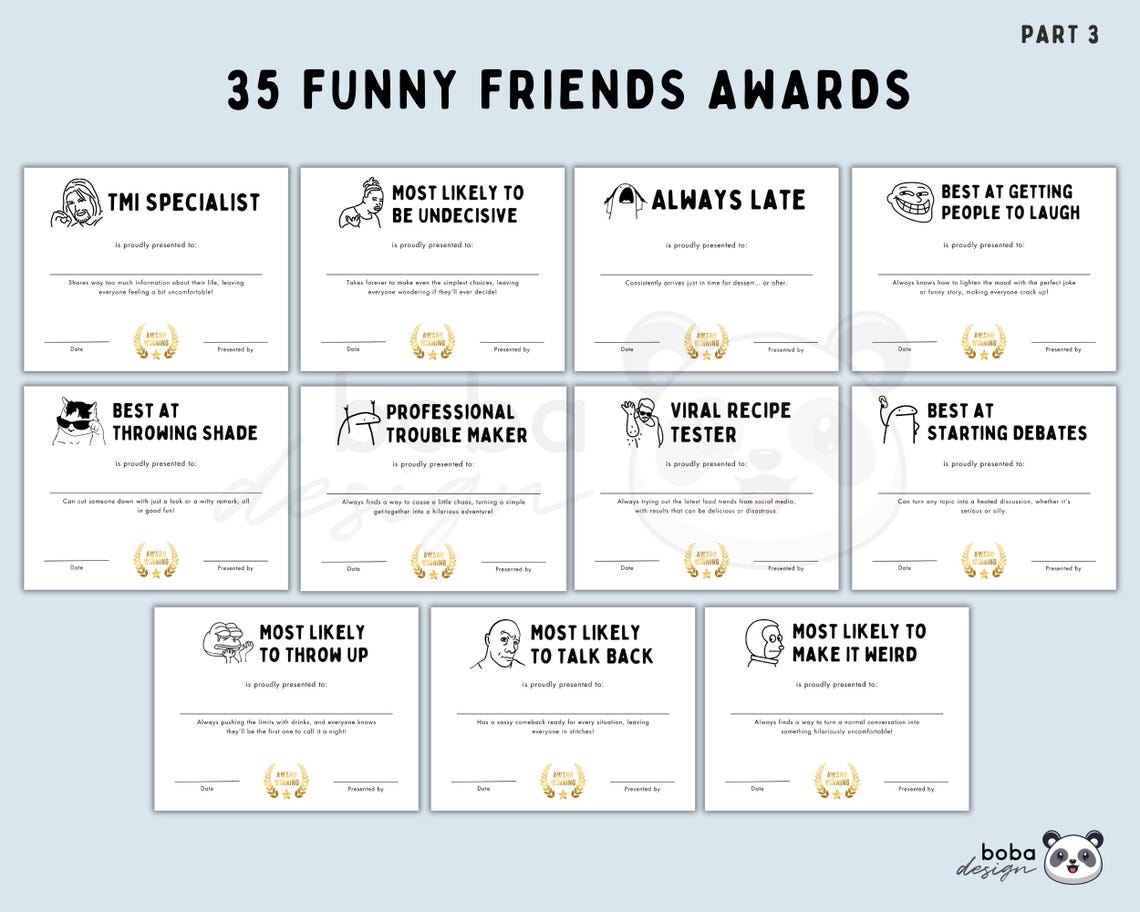 Printable Funny Friends Awards Appreciation Fun Gifts for Friends ...