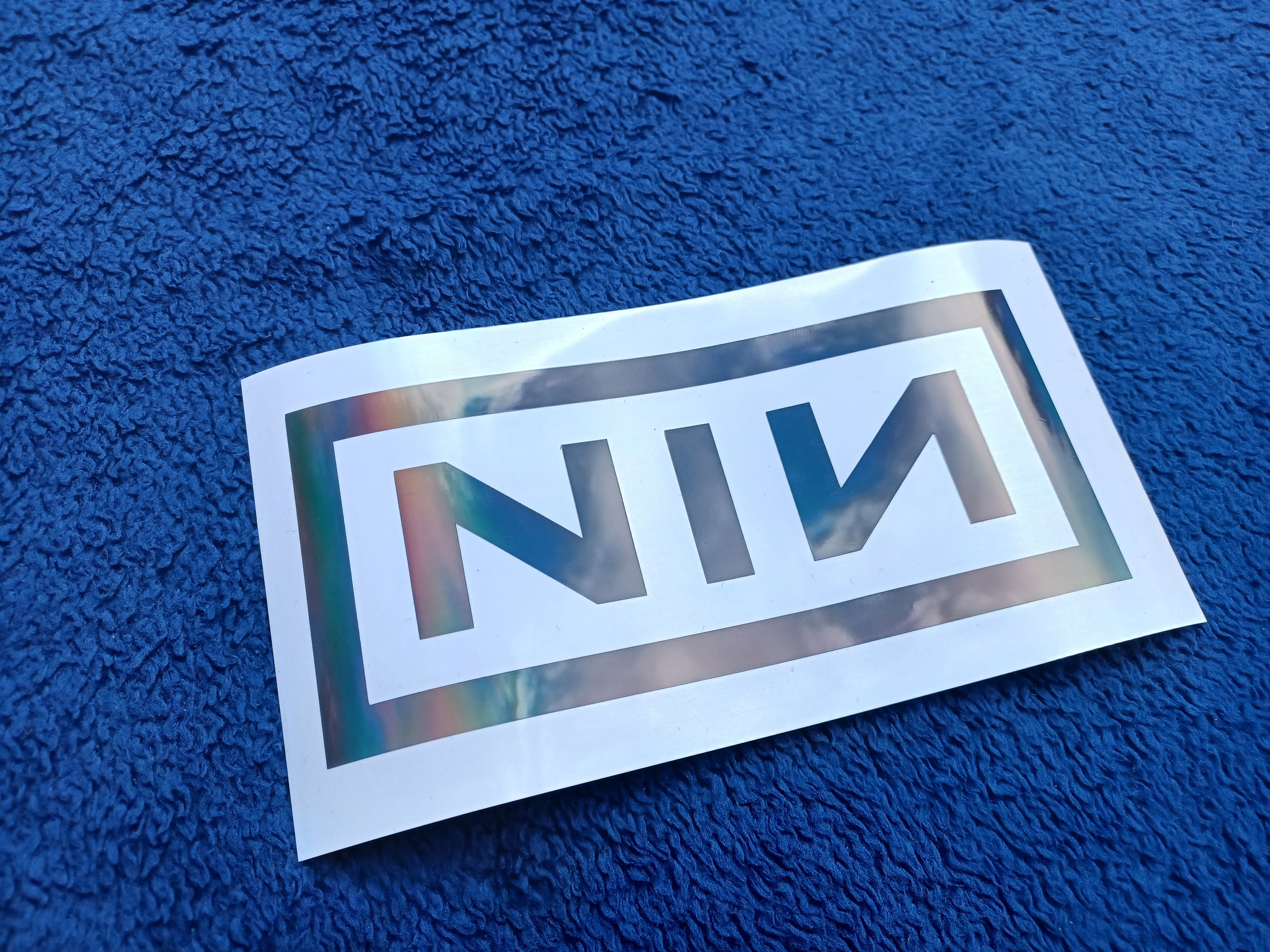 NIN Logo Mini Decal on Gray Holographic Vinyl Nine Inch Nails - Etsy