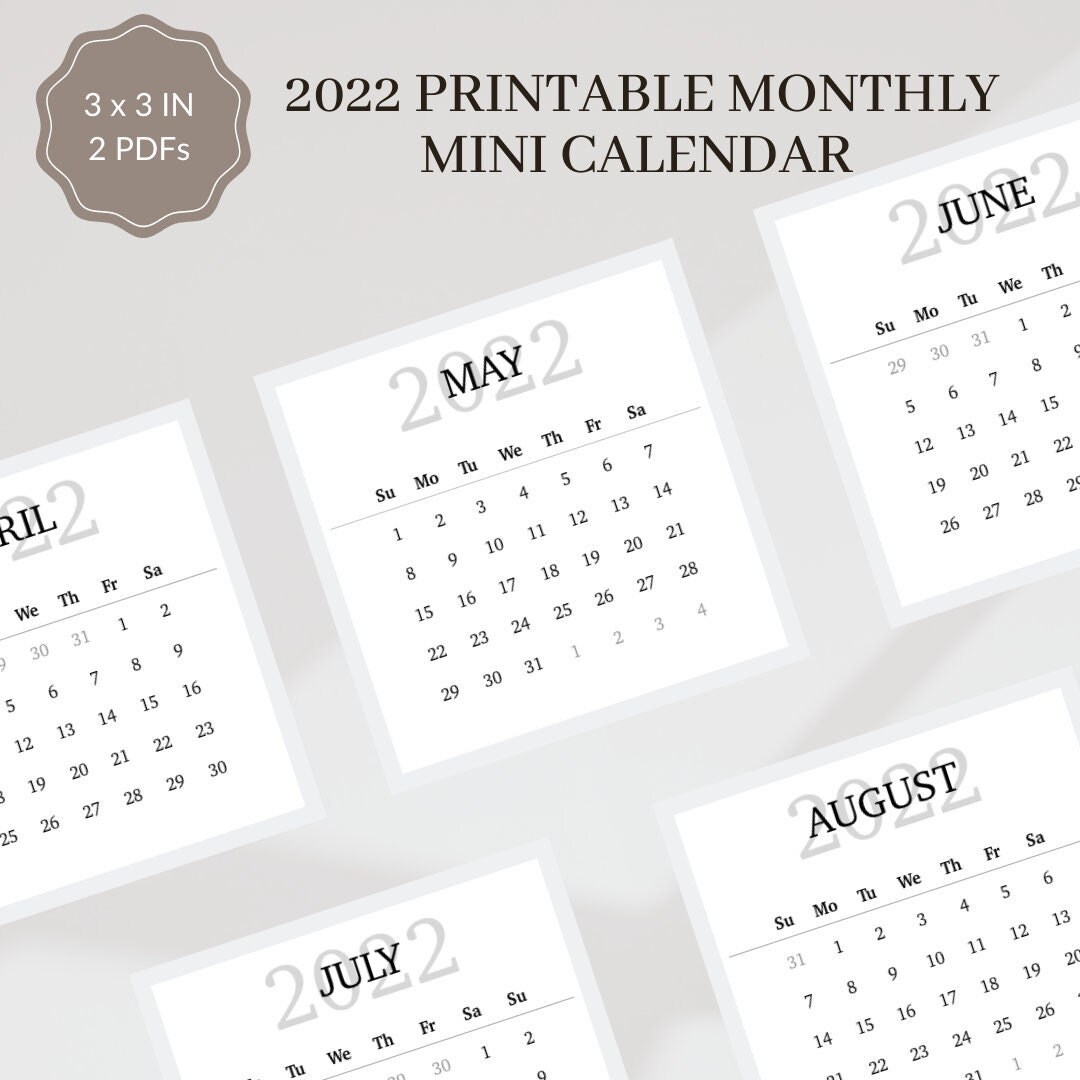 2022 Calendar Printable Mini Calendar 2022 Download 3x3 - Etsy Hong Kong