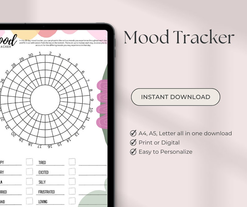 Mood Tracker Printable, Yearly & Monthly Mood Tracker, Circular Mood ...