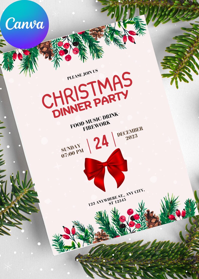 Digital Christmas Dinner Invitation – Elegant Festive Party Invitation ...