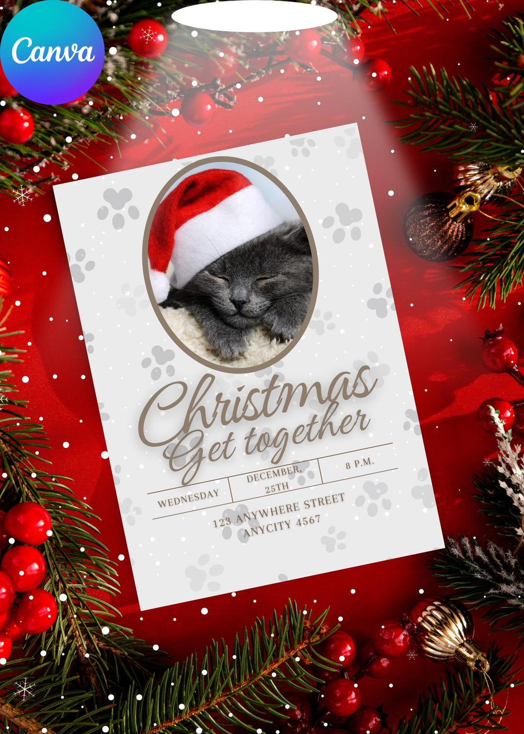Christmas Cat Get Together Card Digital Downloadable and Printable ...
