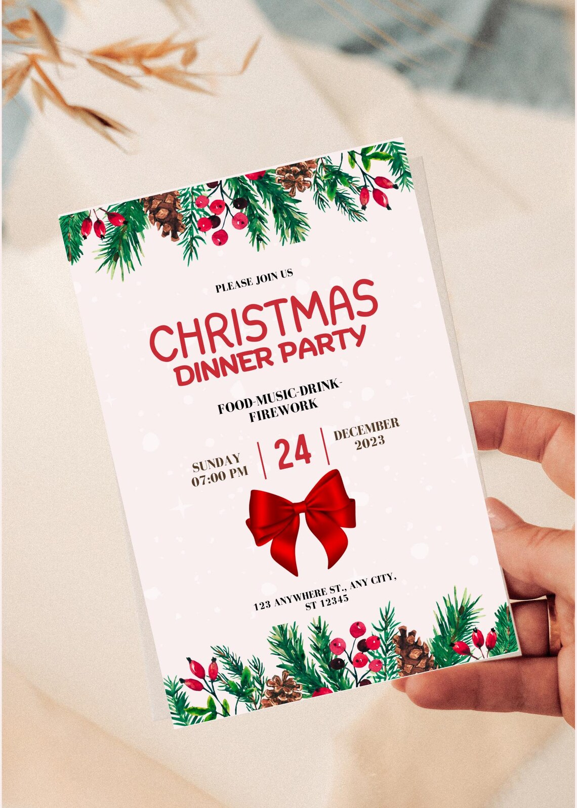 Digital Christmas Dinner Invitation – Elegant Festive Party Invitation ...