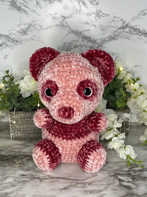 Pink Panda Bear Plushie Crochet Knit Stuffy Etsy