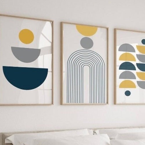 Mid Century Modern Art Set of 6 Prints Sage Green & Navy Blue - Etsy