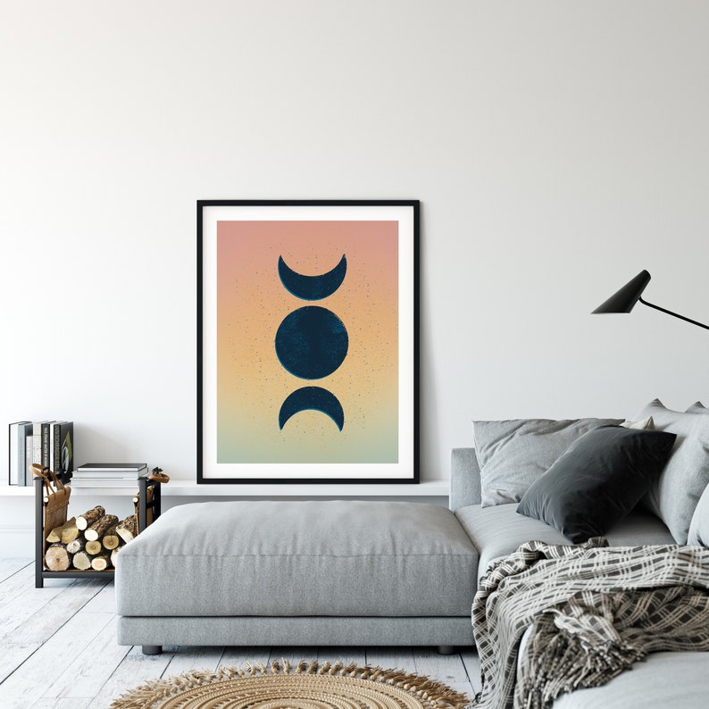 Moon Phases Art Print DOWNLOAD Rainbow Decor for Office Modern Home ...