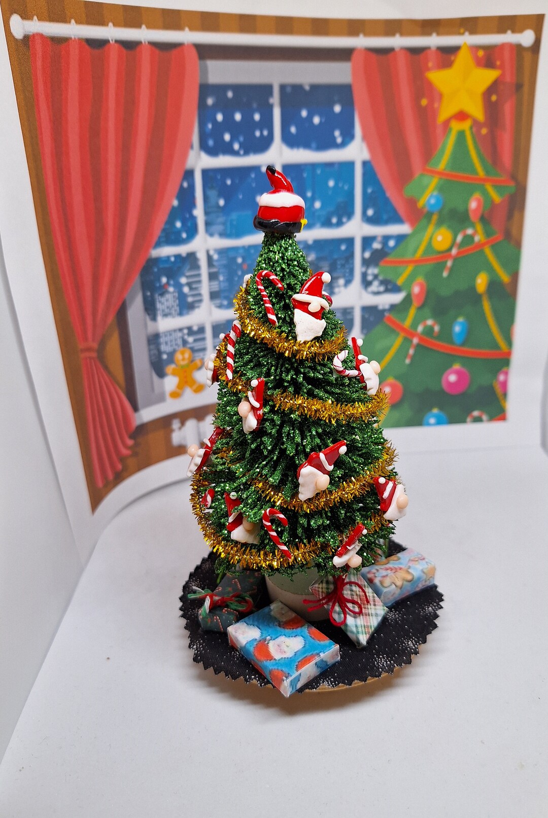 Miniature Christmas Tree Ready for the Holidays Packages Under the Tree ...